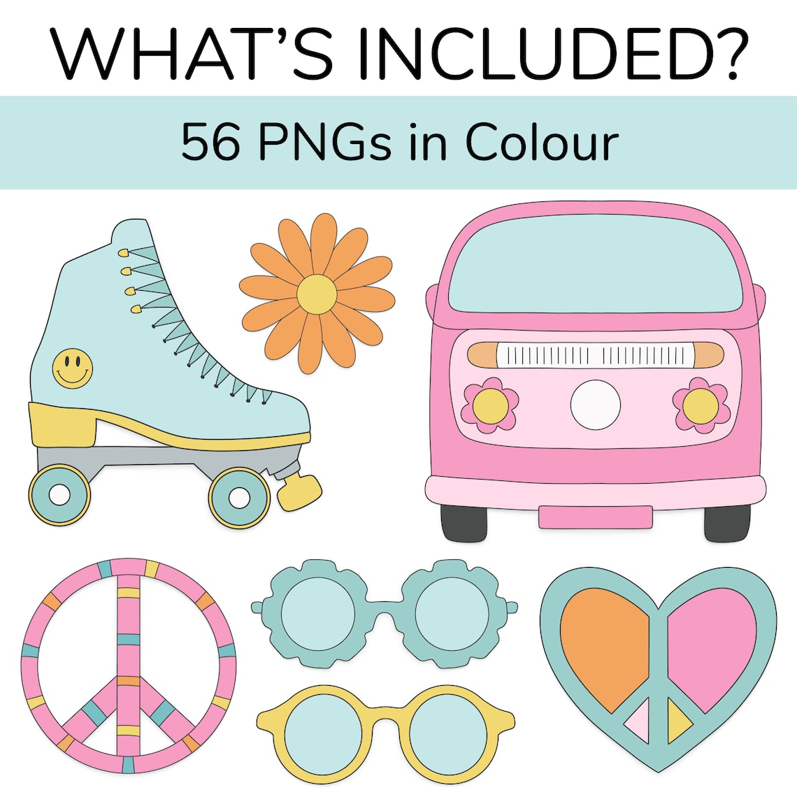 Groovy Clipart & Hippie Clipart With Peace Sign PNG and Roller Skate ...