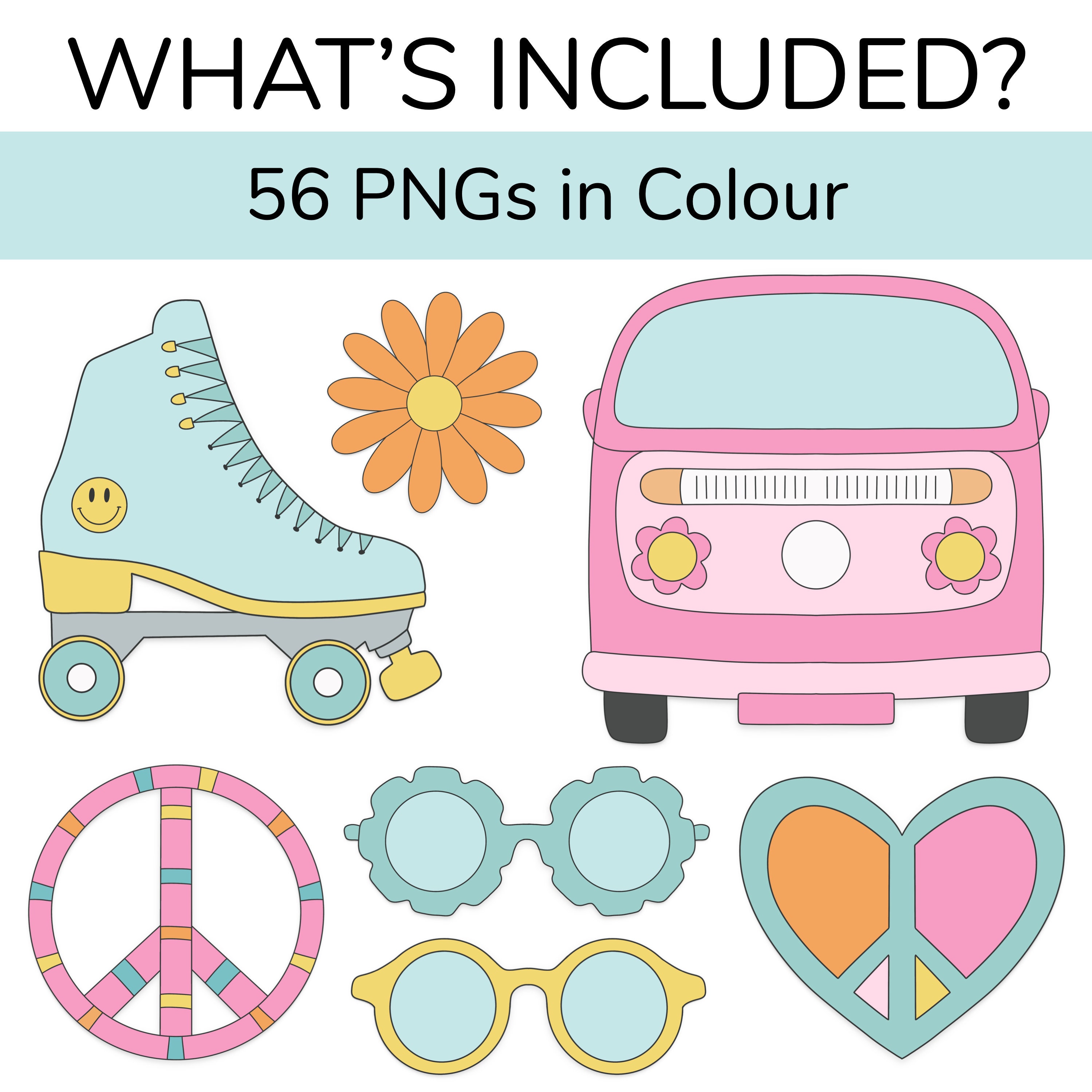 Groovy Clipart & Hippie Clipart With Peace Sign PNG and Roller Skate ...