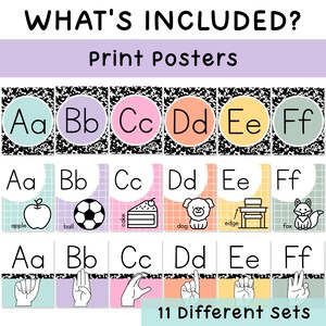 Alphabet Posters and Cursive Alphabet Posters for Composition Notebook ...