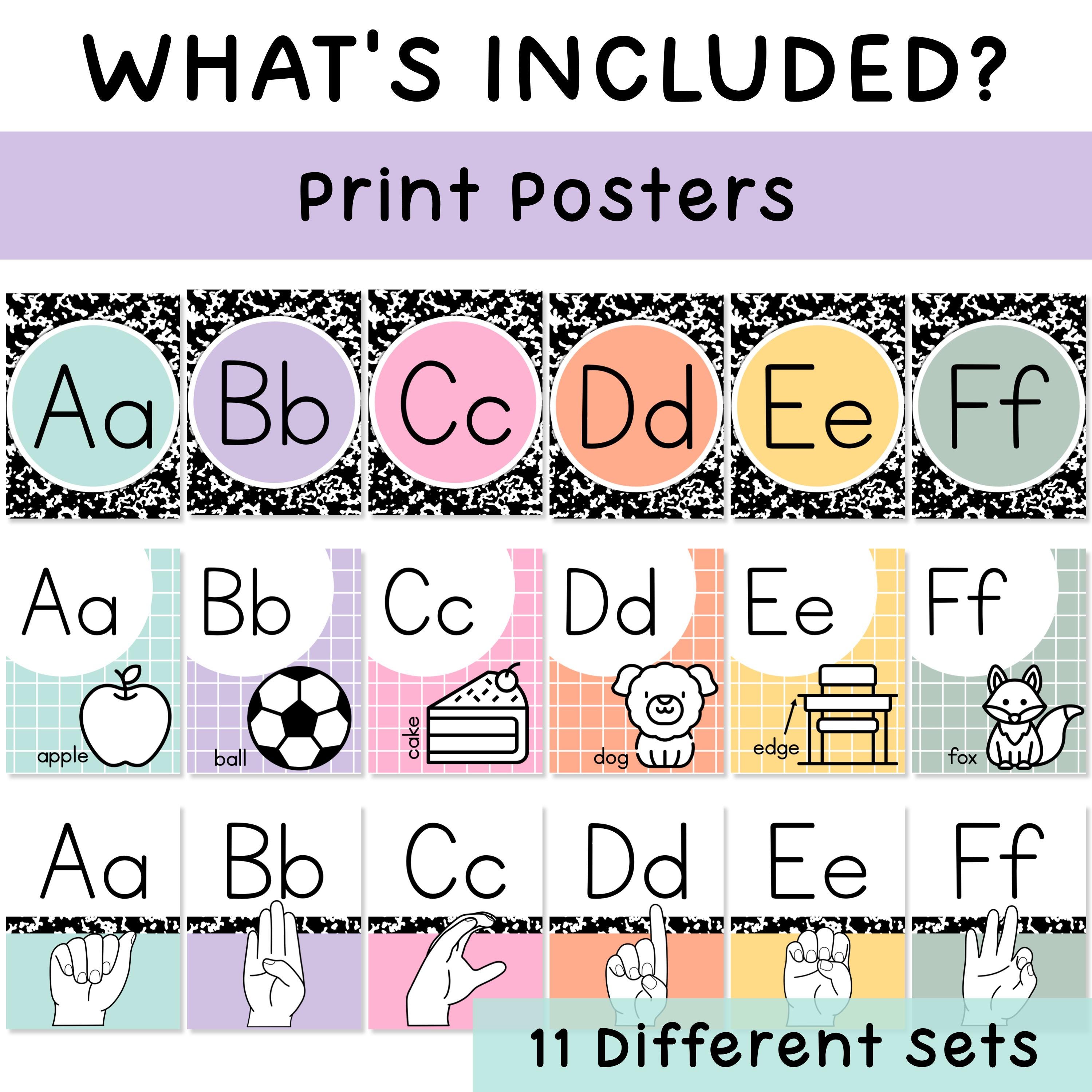 Alphabet Posters and Cursive Alphabet Posters for Composition Notebook ...