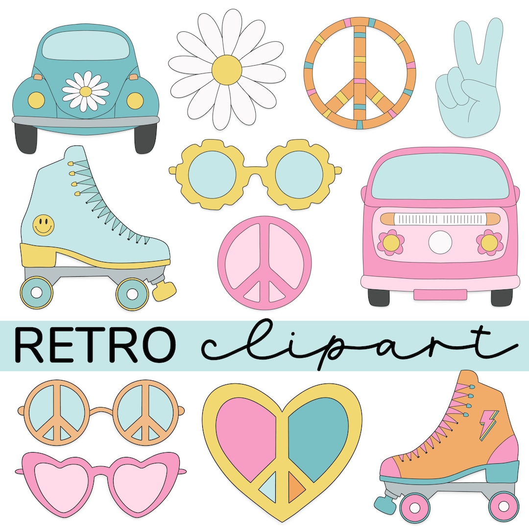 Groovy Clipart & Hippie Clipart With Peace Sign PNG and Roller Skate ...