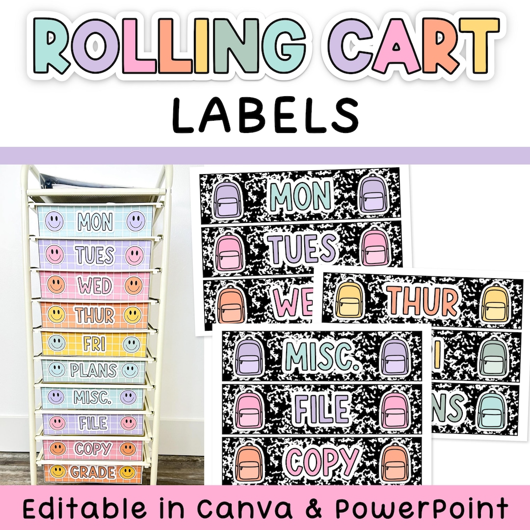 Composition Notebook Decor 10 & 12 Drawer Rolling Cart Labels ...