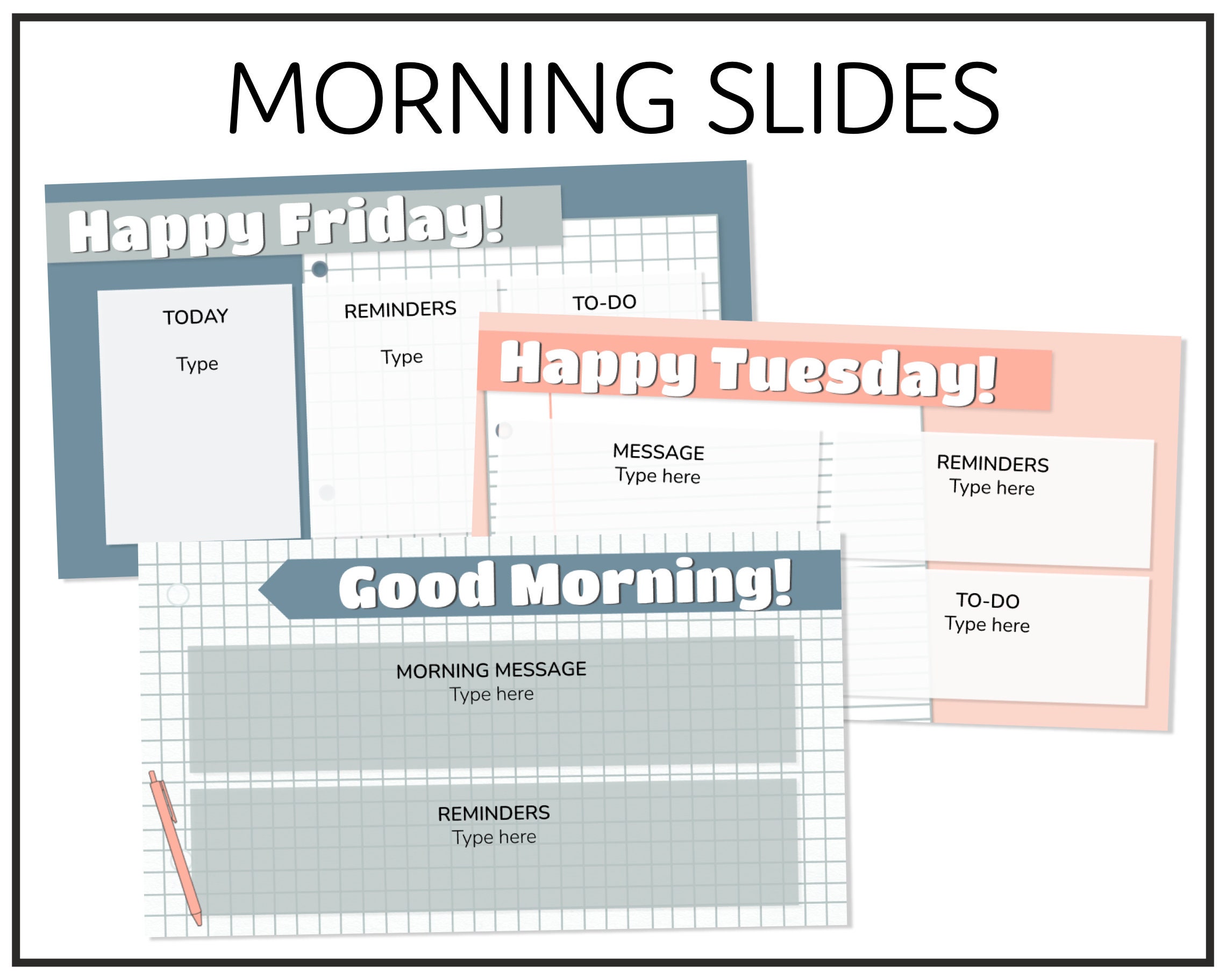 Classroom Slide Templates for Teachers Including Morning Slides, Agenda ...