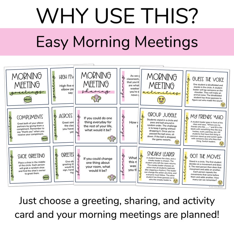 Morning Meeting Sharing Prompts With Editable Morning Meeting Cards in ...