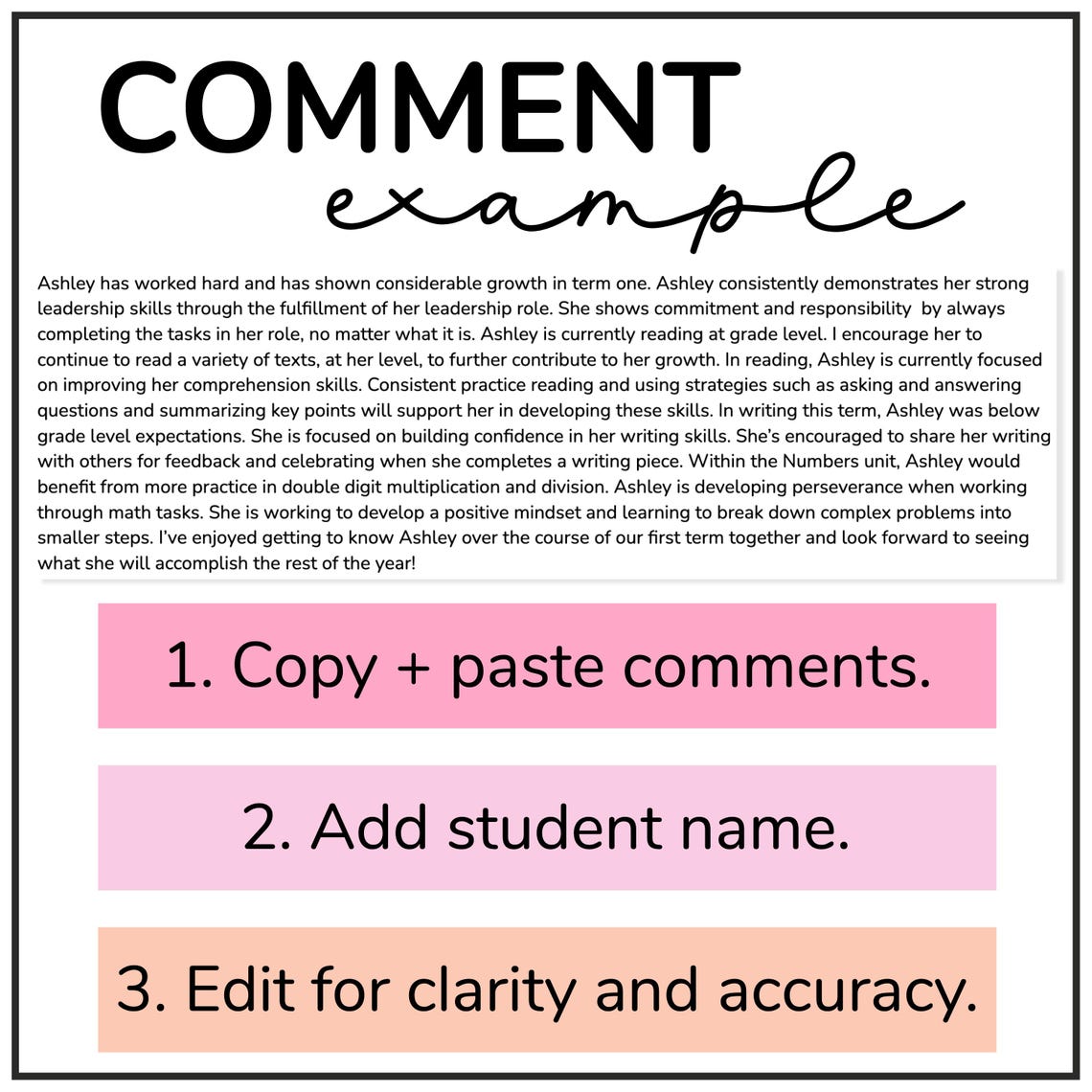 300+ Grade 2-3 Report Card Comment Bank Editable in Google Docs - Beg ...