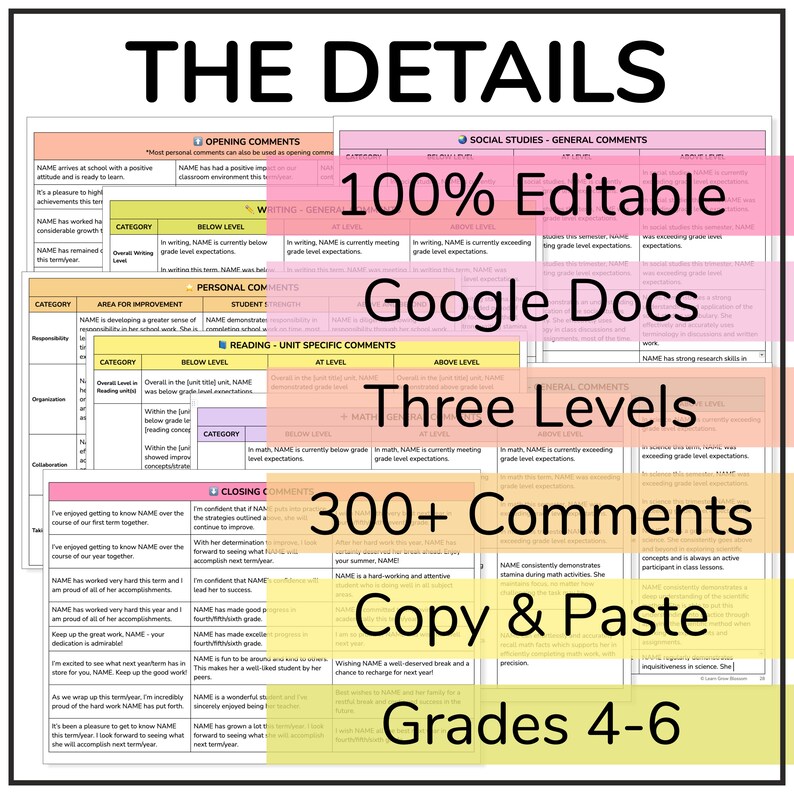 300 Report Card Comments Bank for Grades 4-6 is Fully Editable in ...