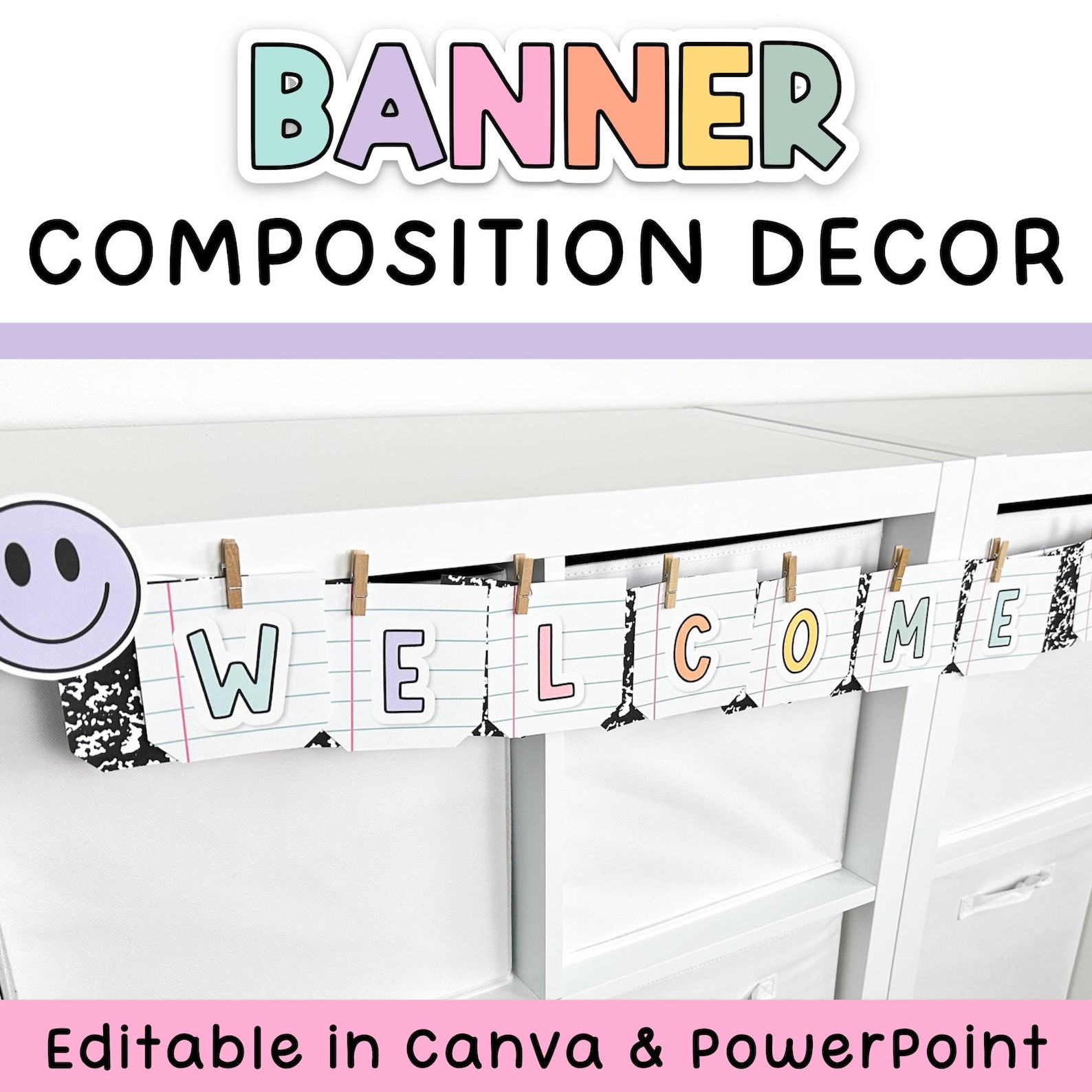 Composition Notebook Decor Banner With Editable Banner Letters for ...