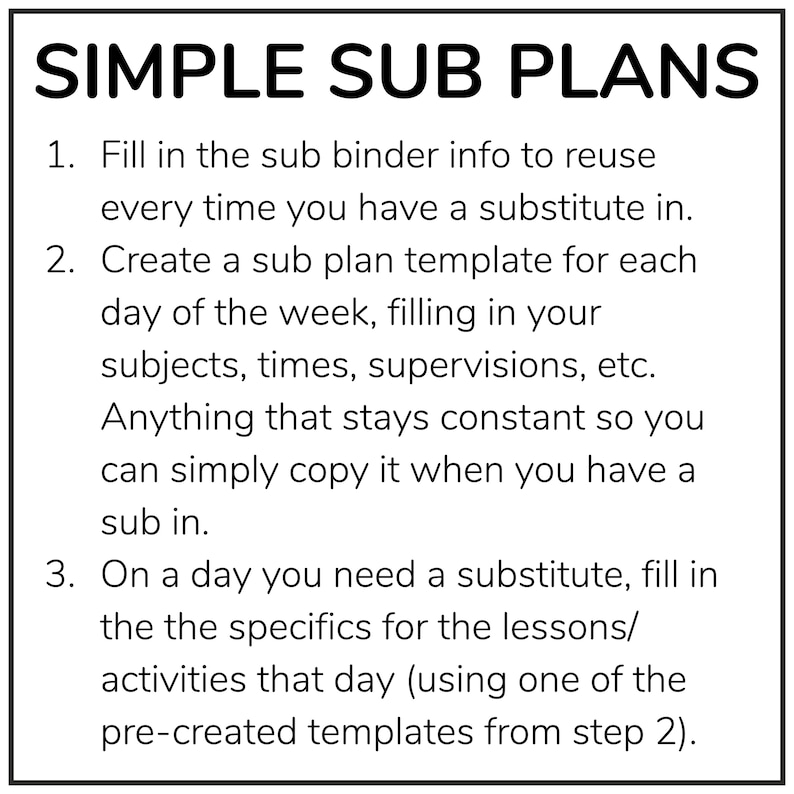 Sub Binder With Substitute Teacher Info and Substitute Plans - Etsy