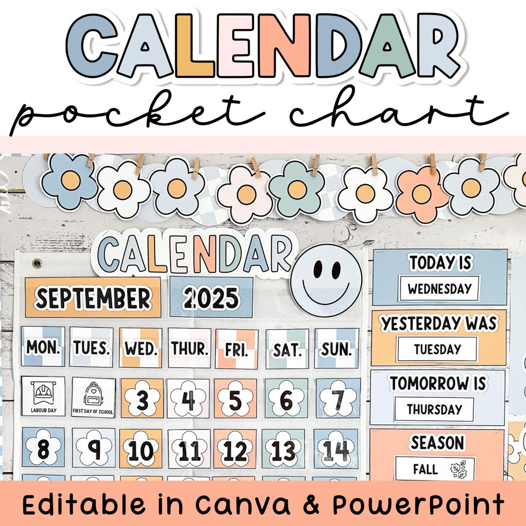 Boho Classroom Calendar Pocket Chart With Editable Calendar Numbers ...