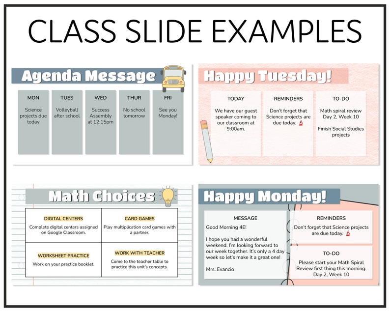 Classroom Slide Templates for Teachers Including Morning Slides, Agenda ...