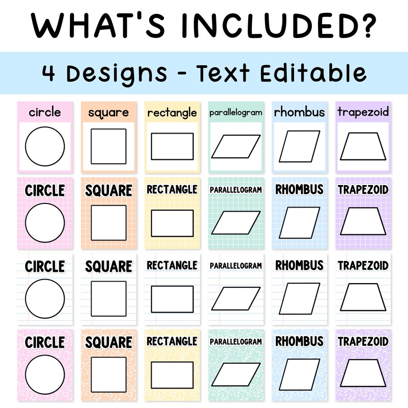 Pastel 2D and 3D Shapes Posters - Editable for Composition Notebook ...