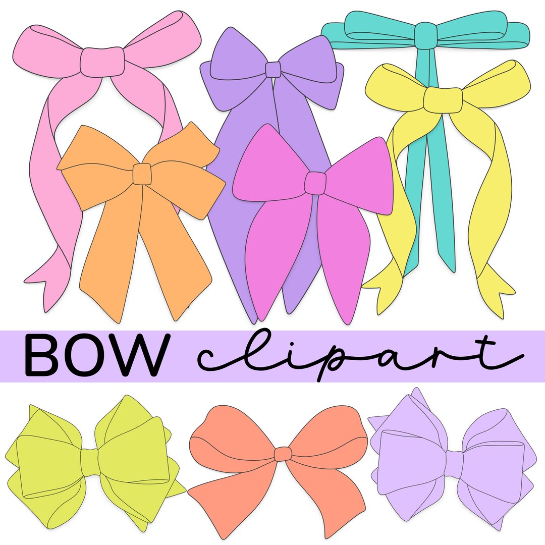 Bow Clipart & Bow PNG in Bright Colours - Etsy