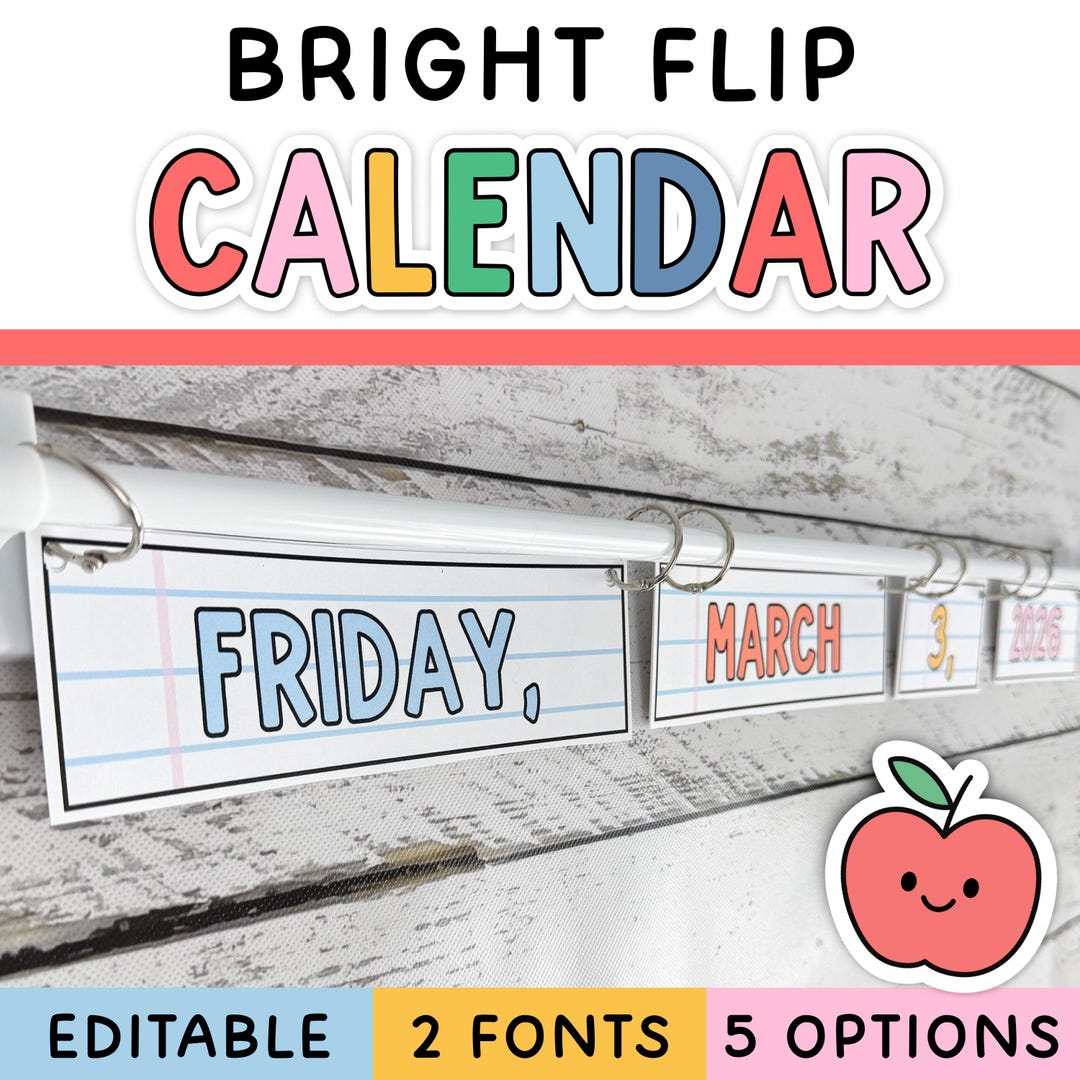 Bright Calendar Editable for Composition Notebook & Bright Classroom ...