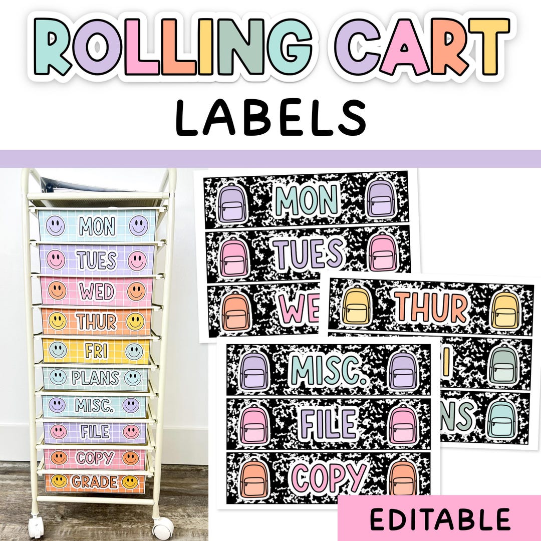 Composition Notebook Decor 10 & 12 Drawer Rolling Cart Labels ...
