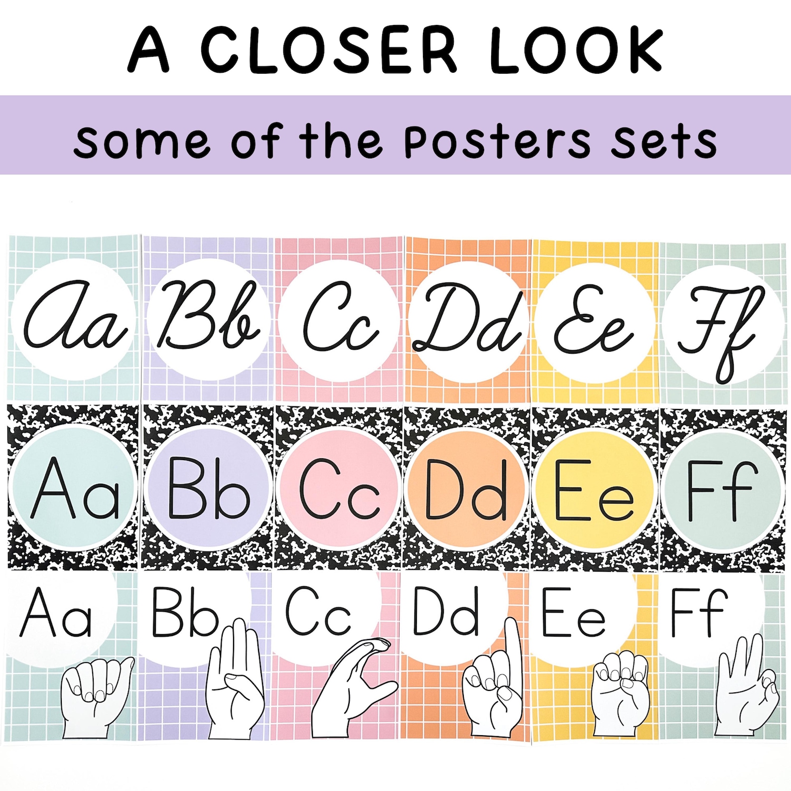 Alphabet Posters and Cursive Alphabet Posters for Composition Notebook ...