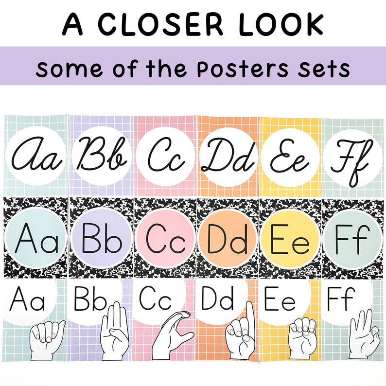 Alphabet Posters and Cursive Alphabet Posters for Composition Notebook ...