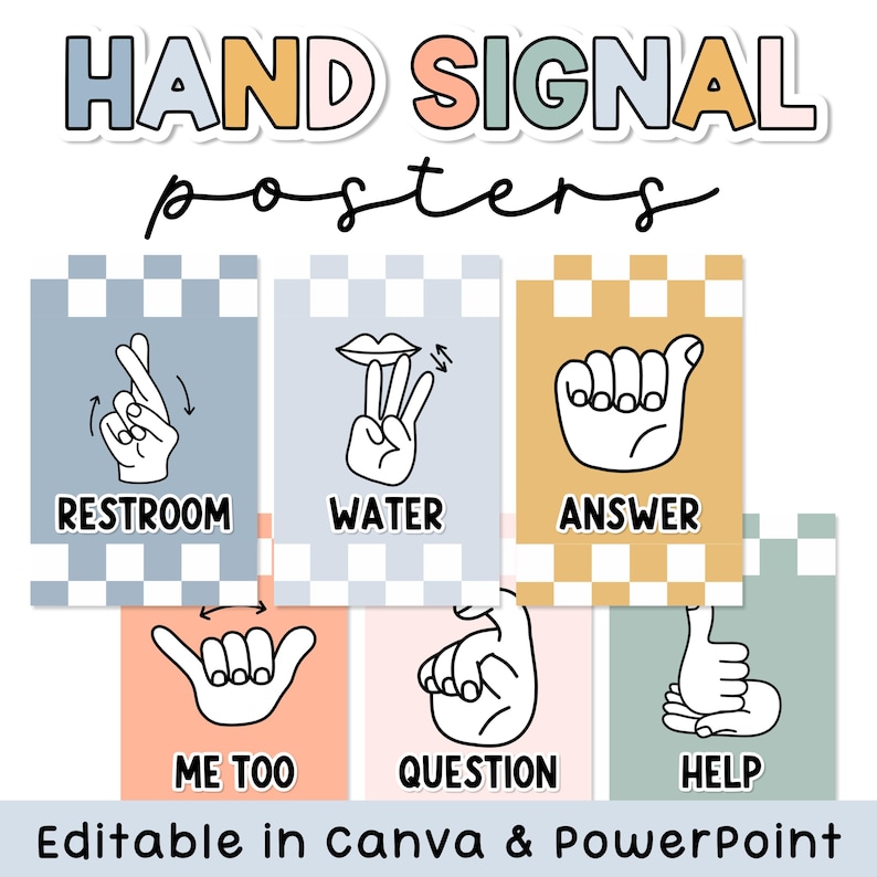 Boho Hand Signal Posters & ASL Sign Language Hand Signals - Editable ...