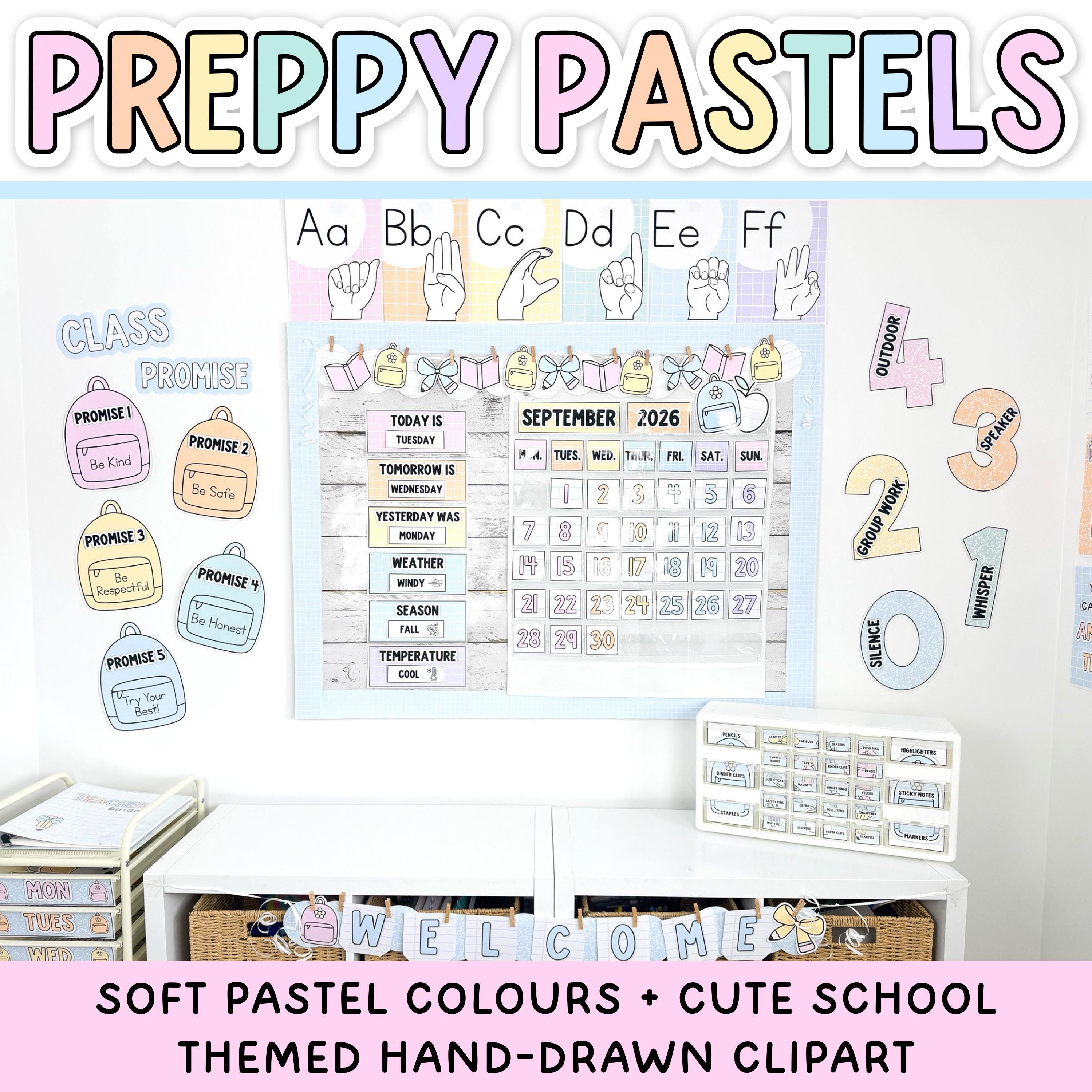 Preppy Pastel Classroom Decor Bundle & Composition Notebook Classroom ...