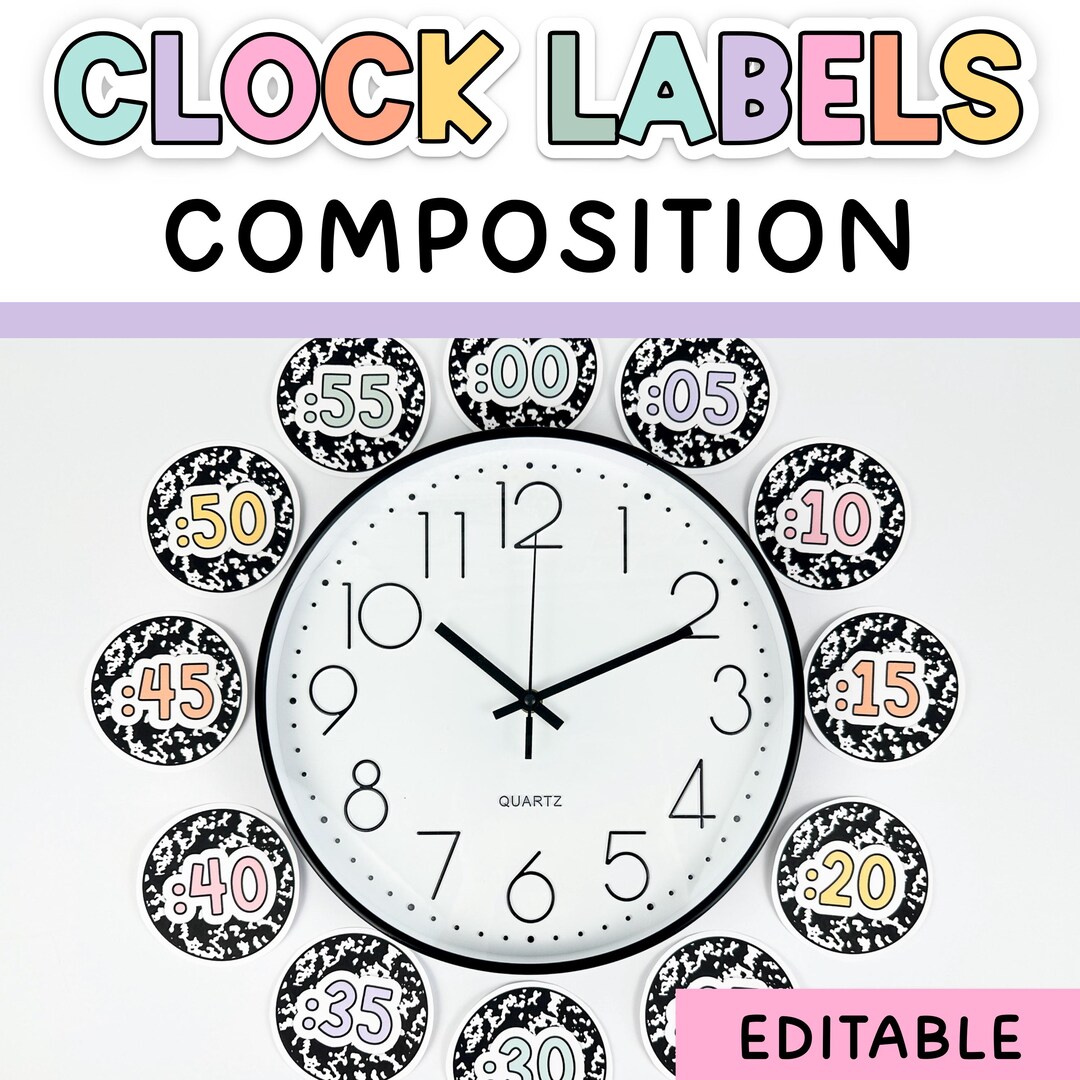Composition Notebook Clock Labels & Clock Number Labels for Pastel and ...