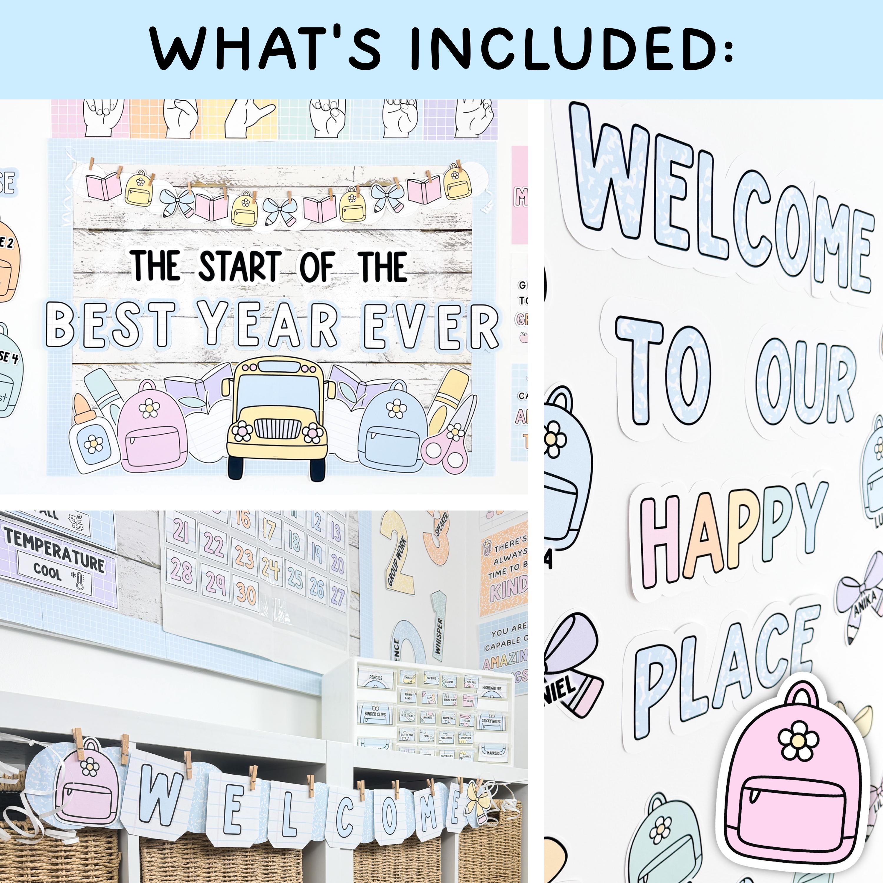 Preppy Pastel Classroom Decor Bundle & Composition Notebook Classroom ...