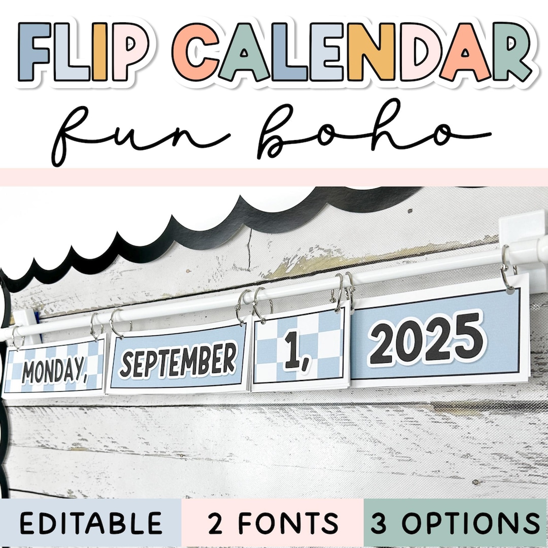 Boho Flip Calendar Editable Matches Boho Classroom Decor Bundle - Etsy