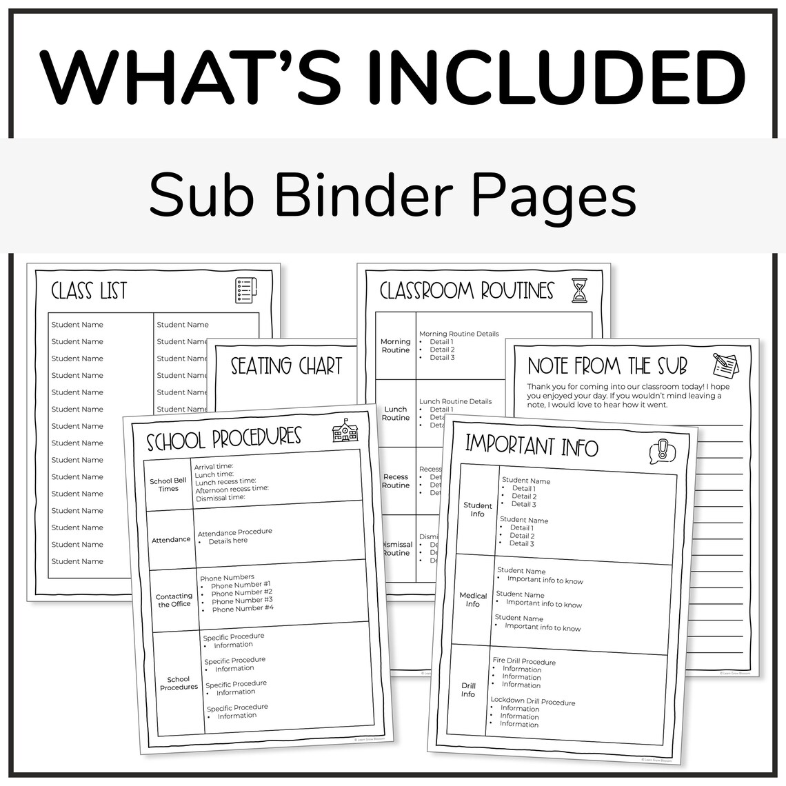 Sub Binder With Substitute Teacher Info and Substitute Plans - Etsy