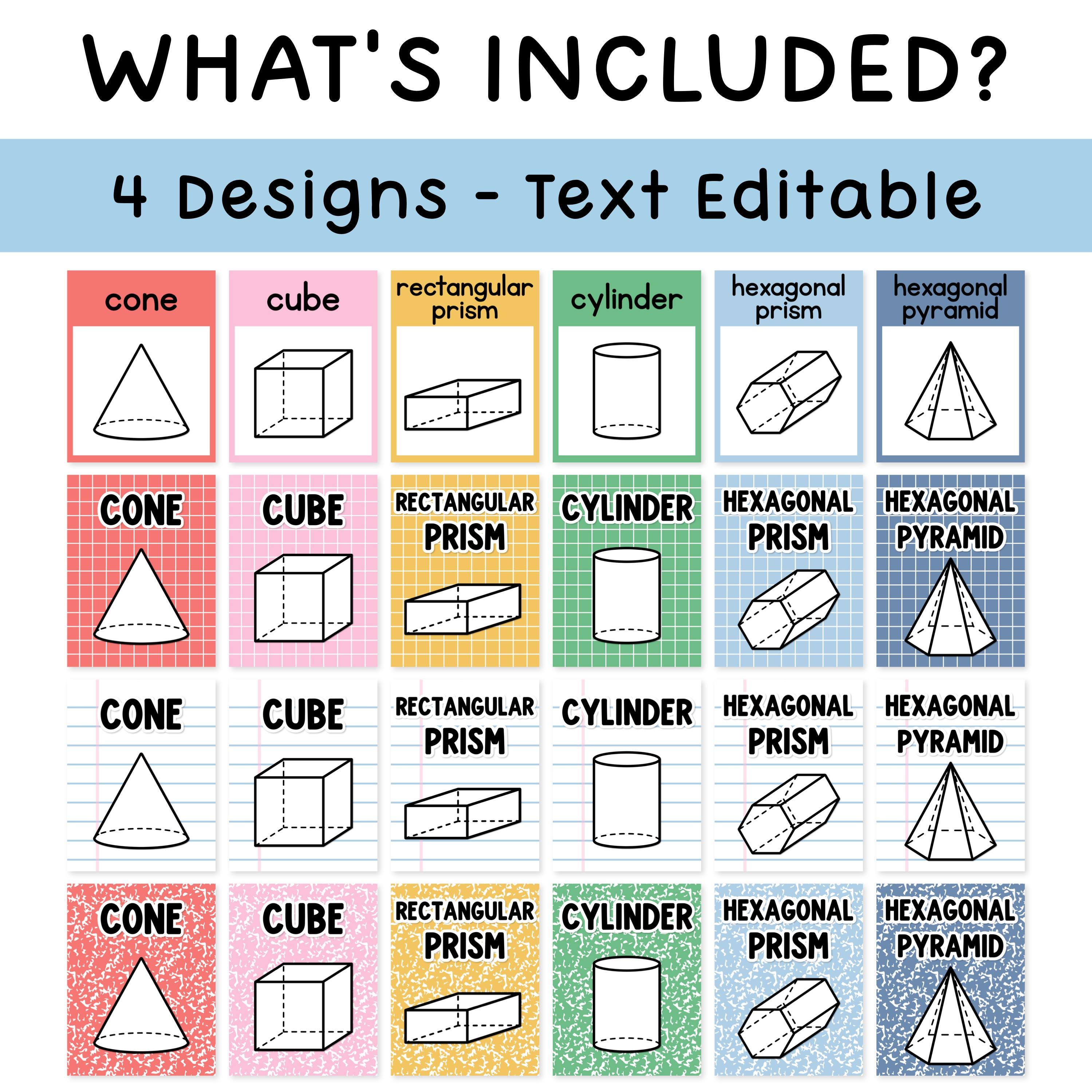 Bright 2D and 3D Shapes Posters - Editable for Composition Notebook ...