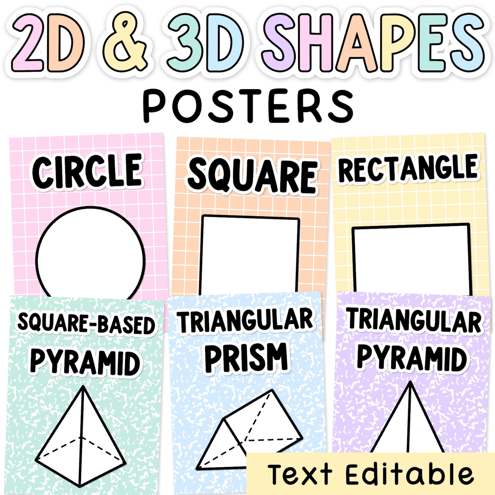 Pastel 2D and 3D Shapes Posters - Editable for Composition Notebook ...