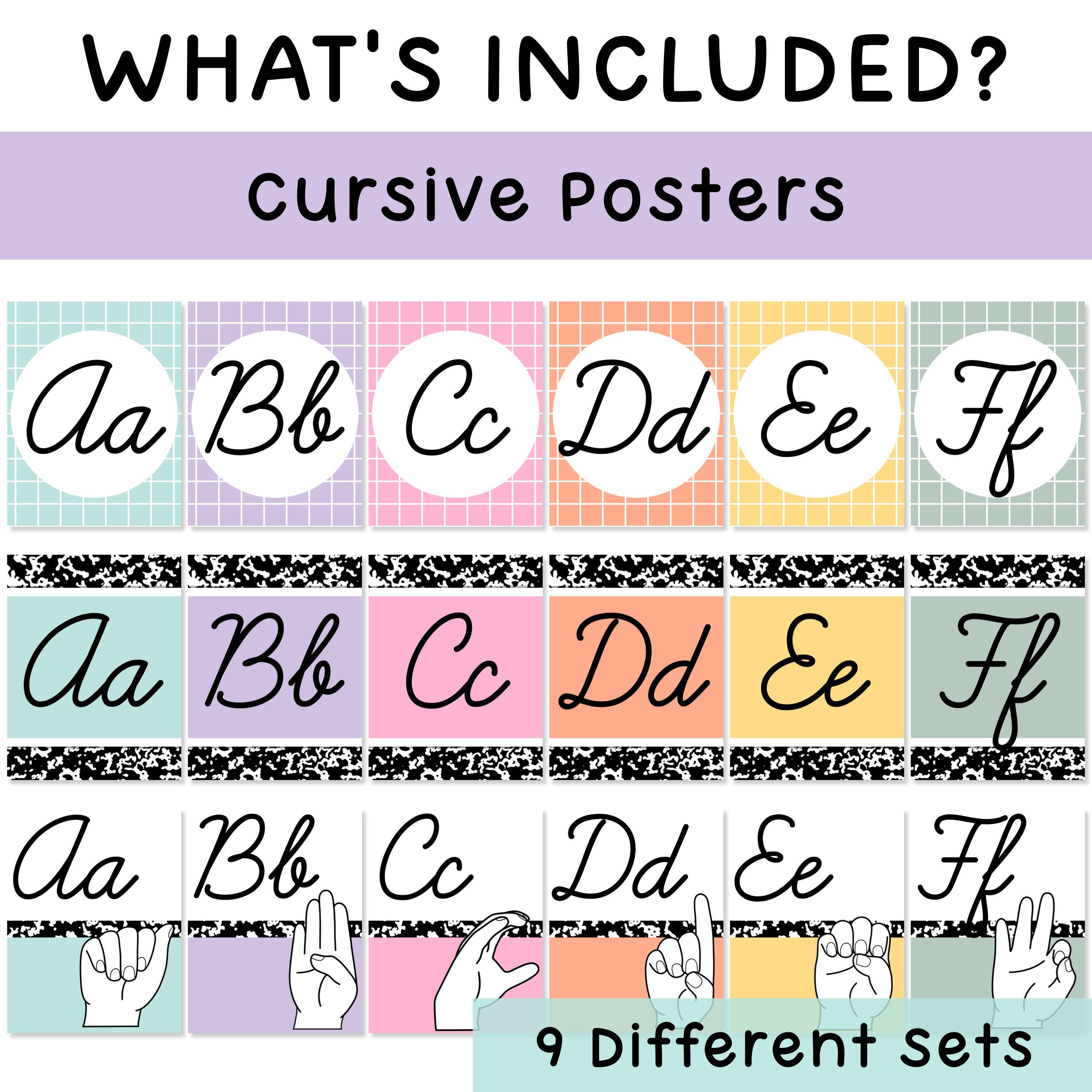 Alphabet Posters and Cursive Alphabet Posters for Composition Notebook ...