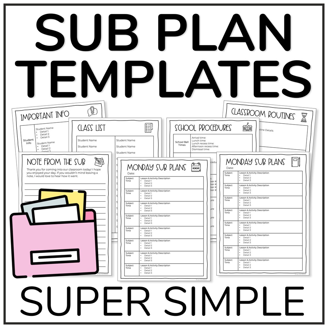 Sub Binder With Substitute Teacher Info and Substitute Plans - Etsy