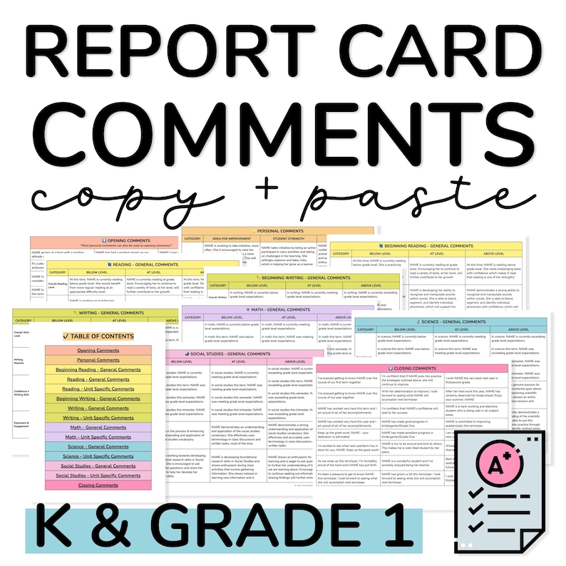300+ Kindergarten Report Card Comments & Grade 1 Report Card Comments ...