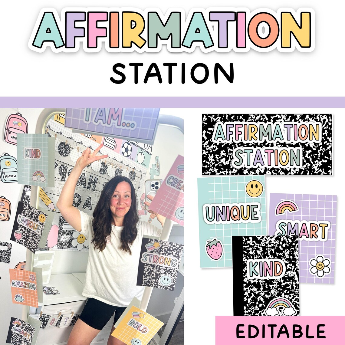 Composition Notebook Affirmation Station - Editable Positive ...