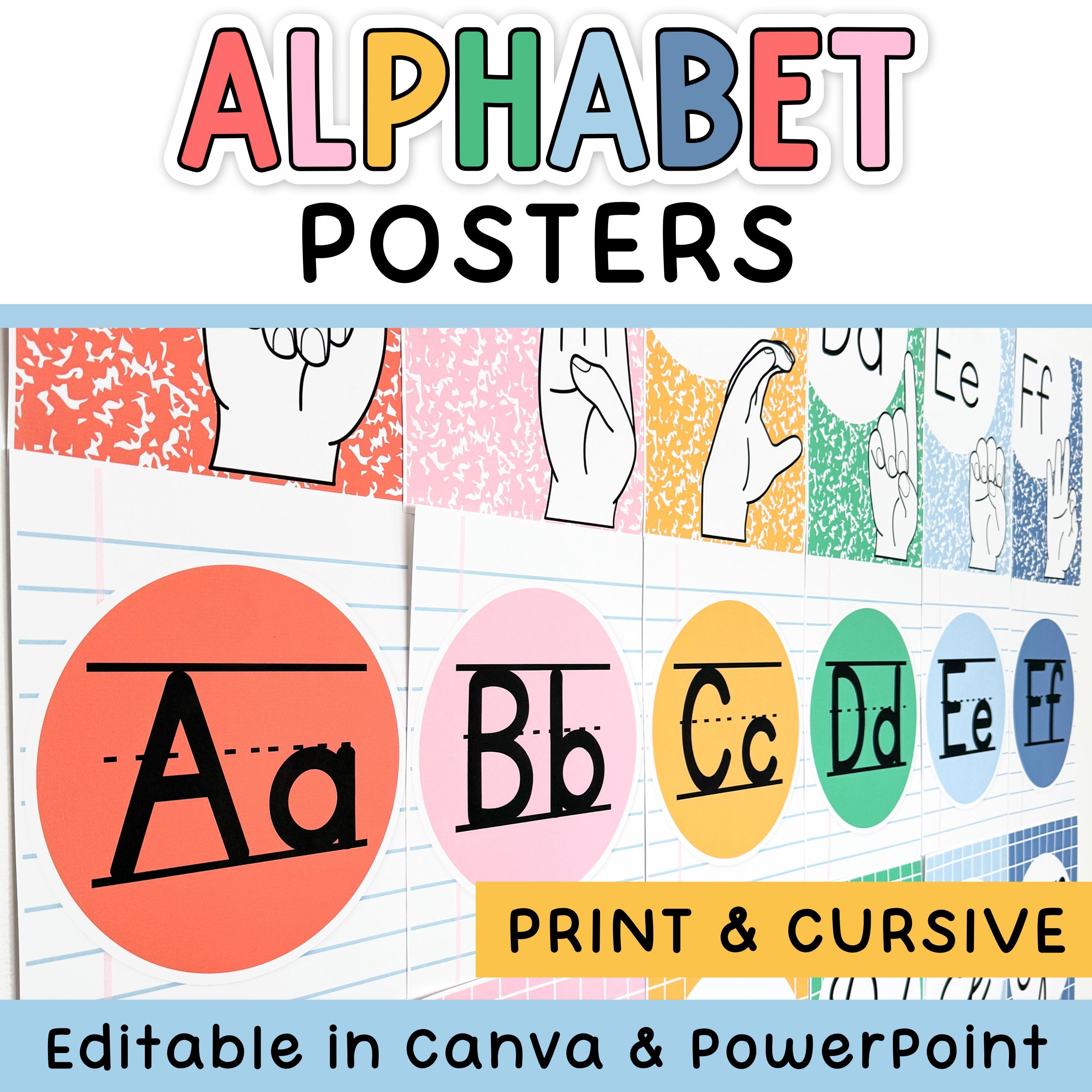 Bright Alphabet Posters, ASL Posters, Cursive Alphabet Posters & Letter ...