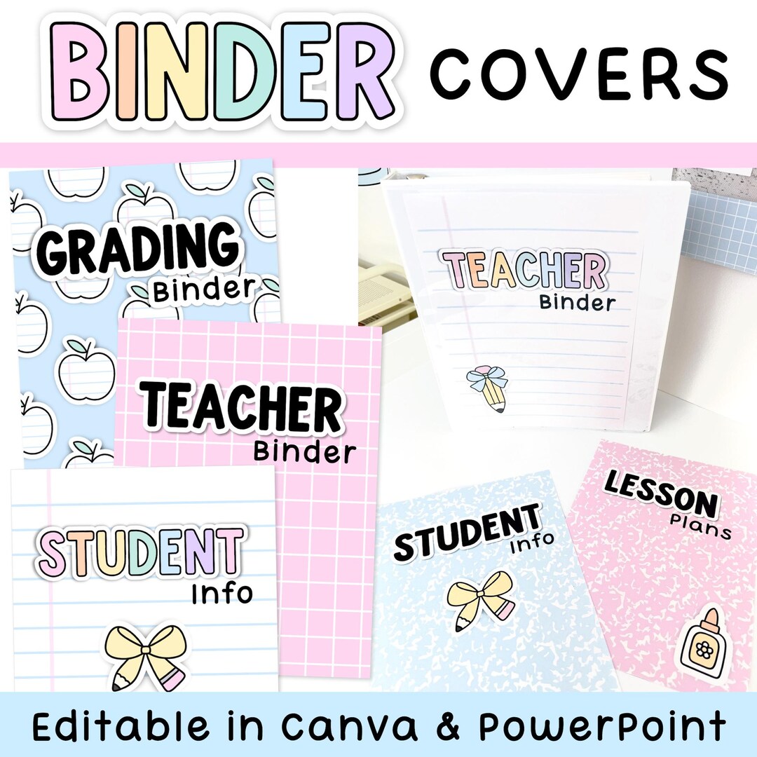 Pastel Editable Binder Covers and Spines for Composition Notebook ...