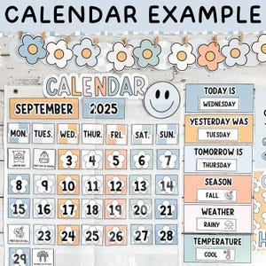 Boho Classroom Calendar Pocket Chart With Editable Calendar Numbers ...