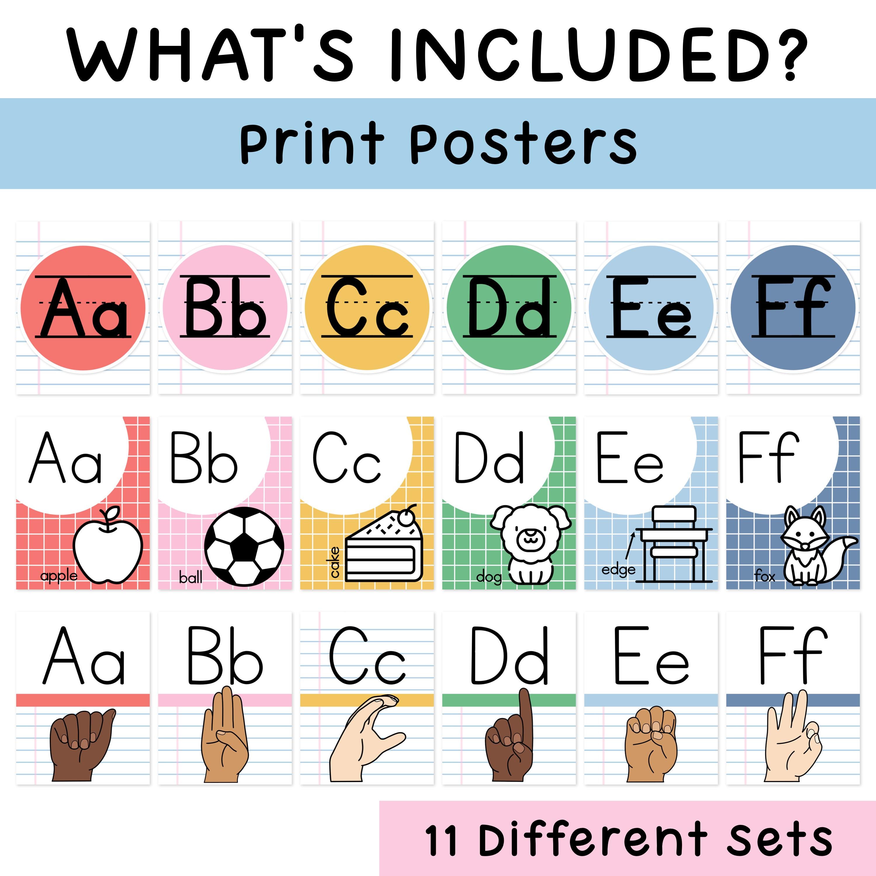 Bright Alphabet Posters, ASL Posters, Cursive Alphabet Posters & Letter ...