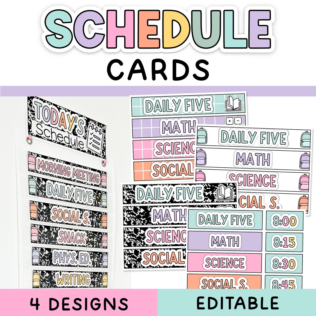 Daily Schedule Cards - Editable Visual Schedule Matches Composition ...