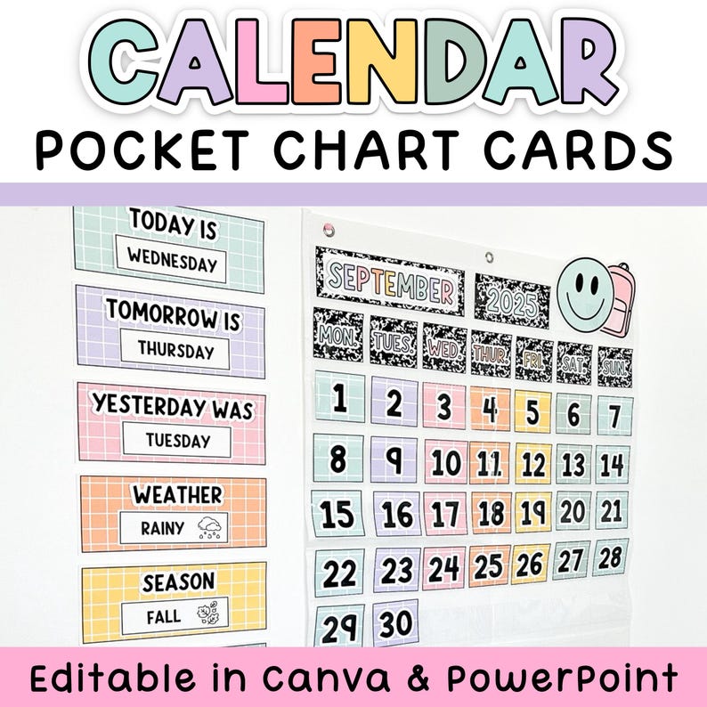 Composition Notebook Editable Calendar Pocket Chart - Calendar Numbers ...