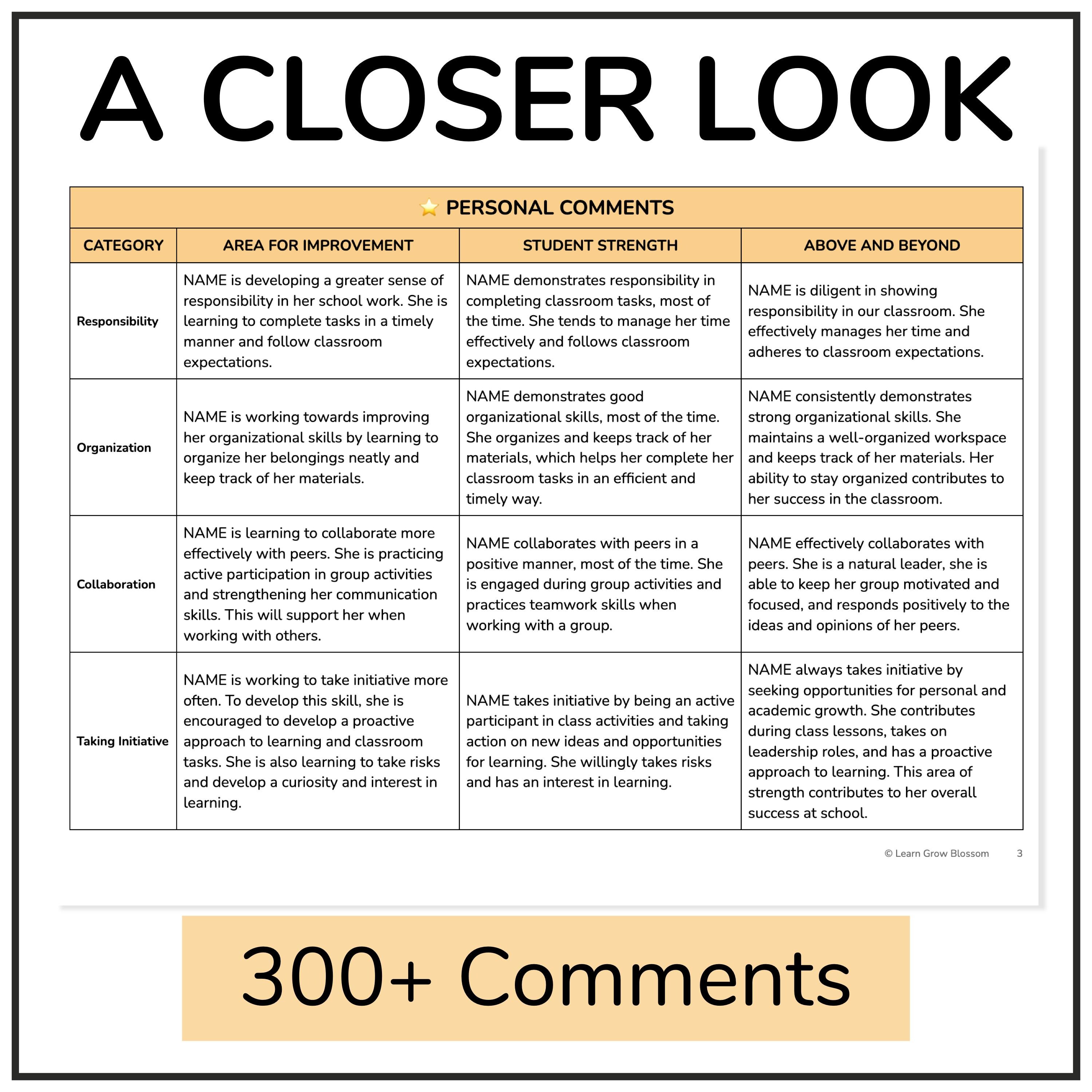 300+ Grade 2-3 Report Card Comment Bank Editable in Google Docs - Beg ...