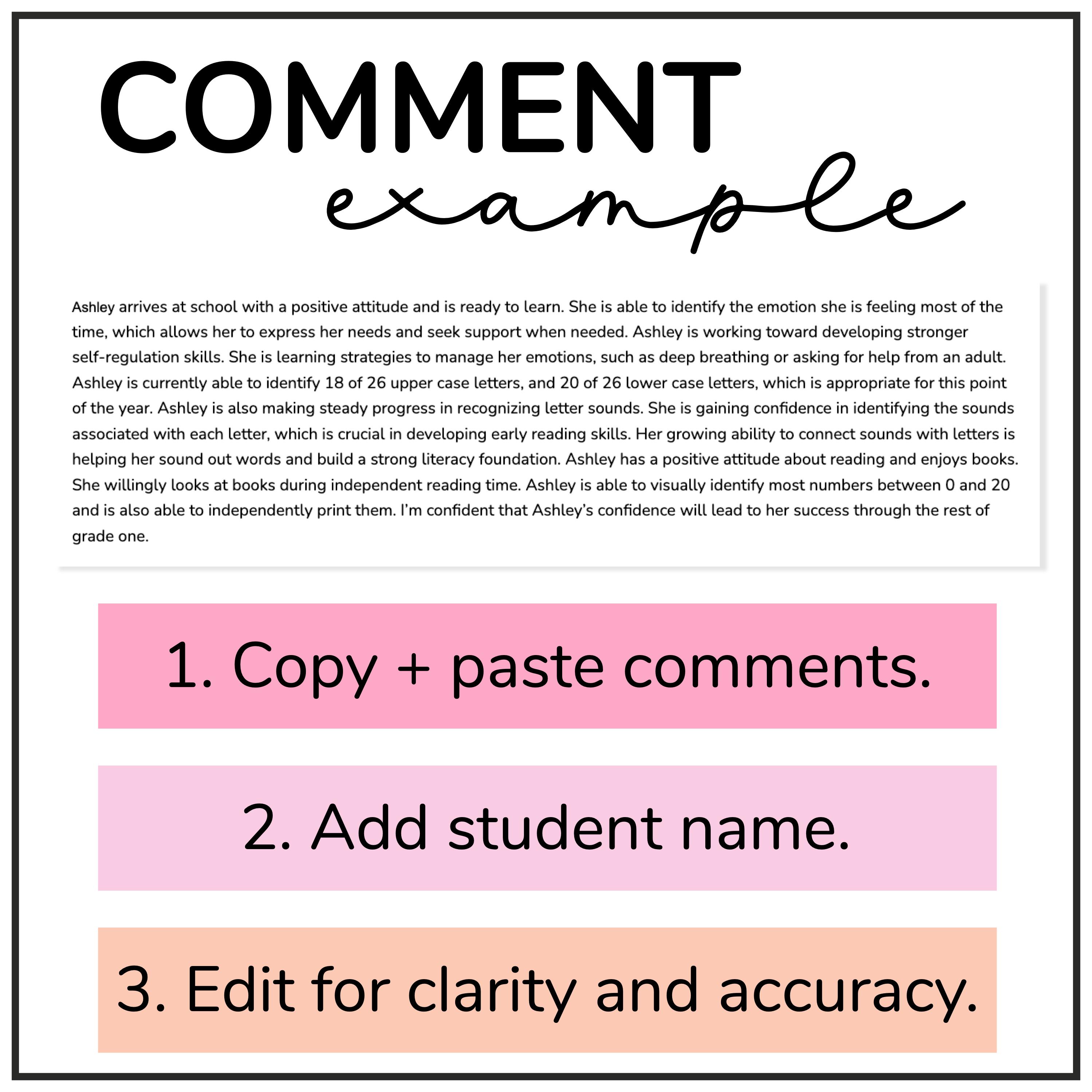 300+ Kindergarten Report Card Comments & Grade 1 Report Card Comments ...