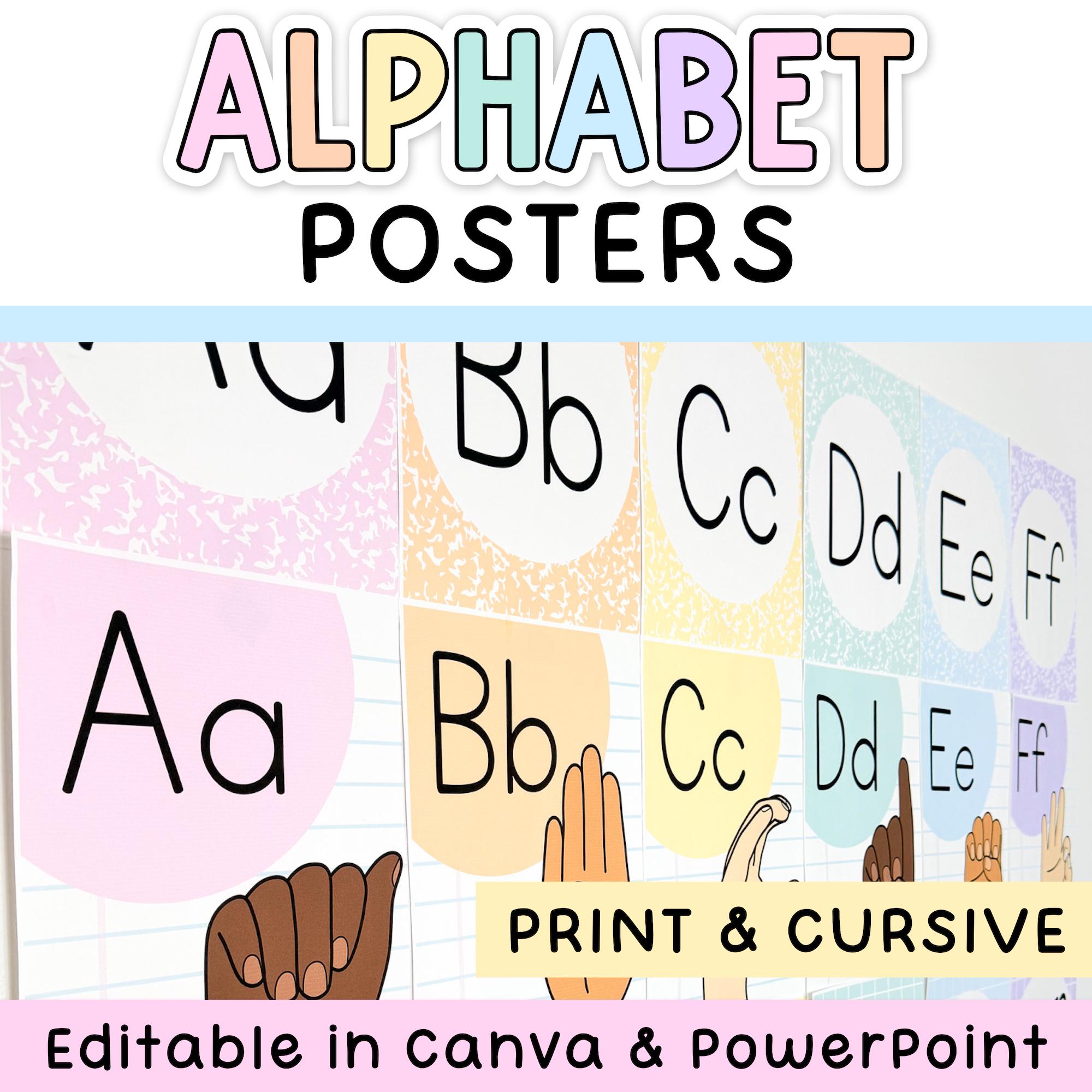 Pastel Alphabet Posters, ASL Posters, Cursive Alphabet Posters & Letter ...