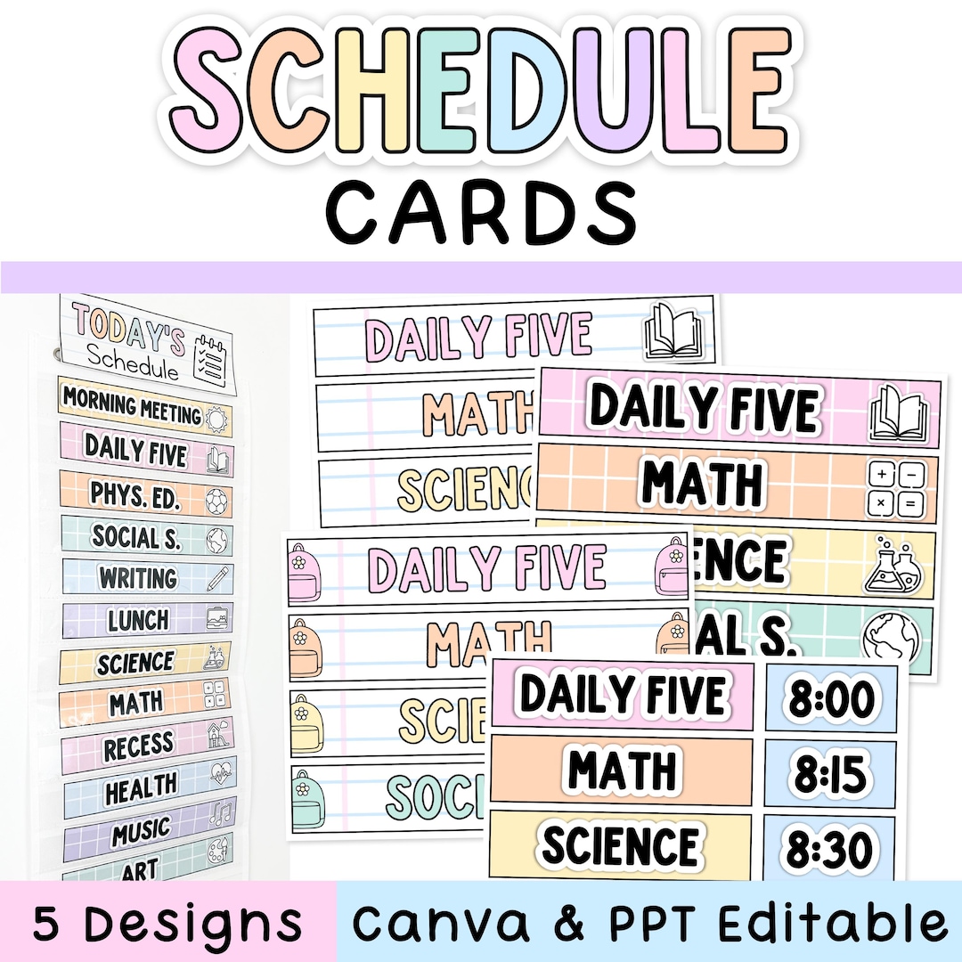 Pastel Daily Schedule Cards - Editable Visual Schedule Matches ...