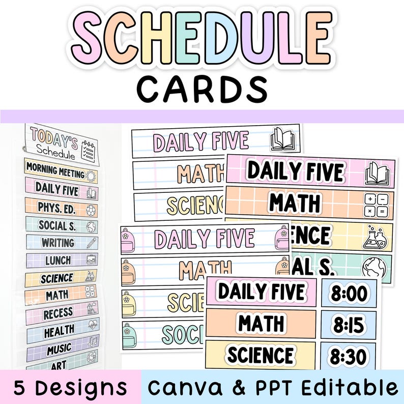 Pastel Daily Schedule Cards - Editable Visual Schedule Matches ...