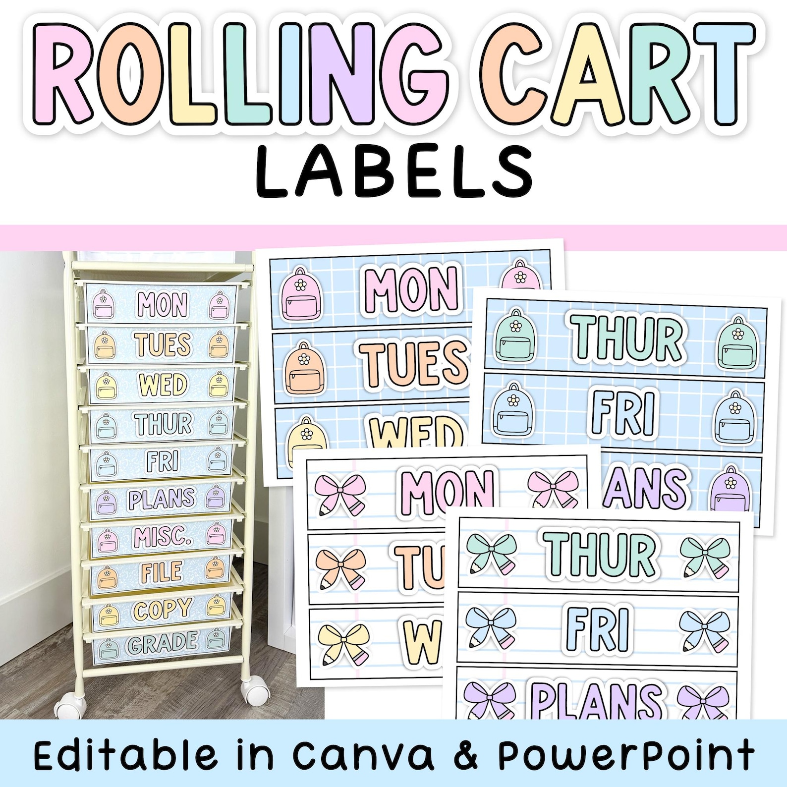 Pastel 10 & 12 Drawer Rolling Cart Labels - Editable for Composition ...