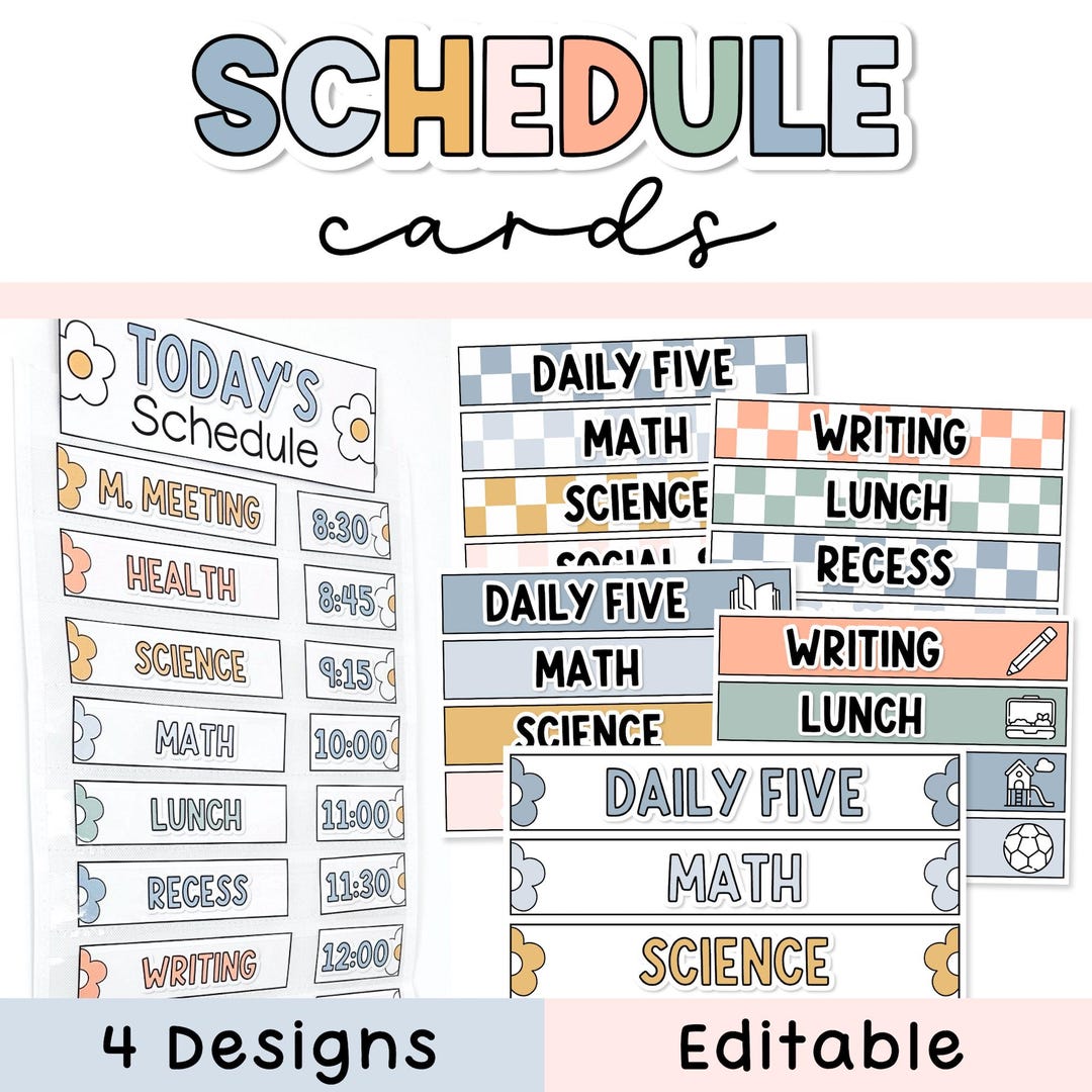 Boho Daily Schedule Cards - Editable Visual Schedule & Class Schedule ...