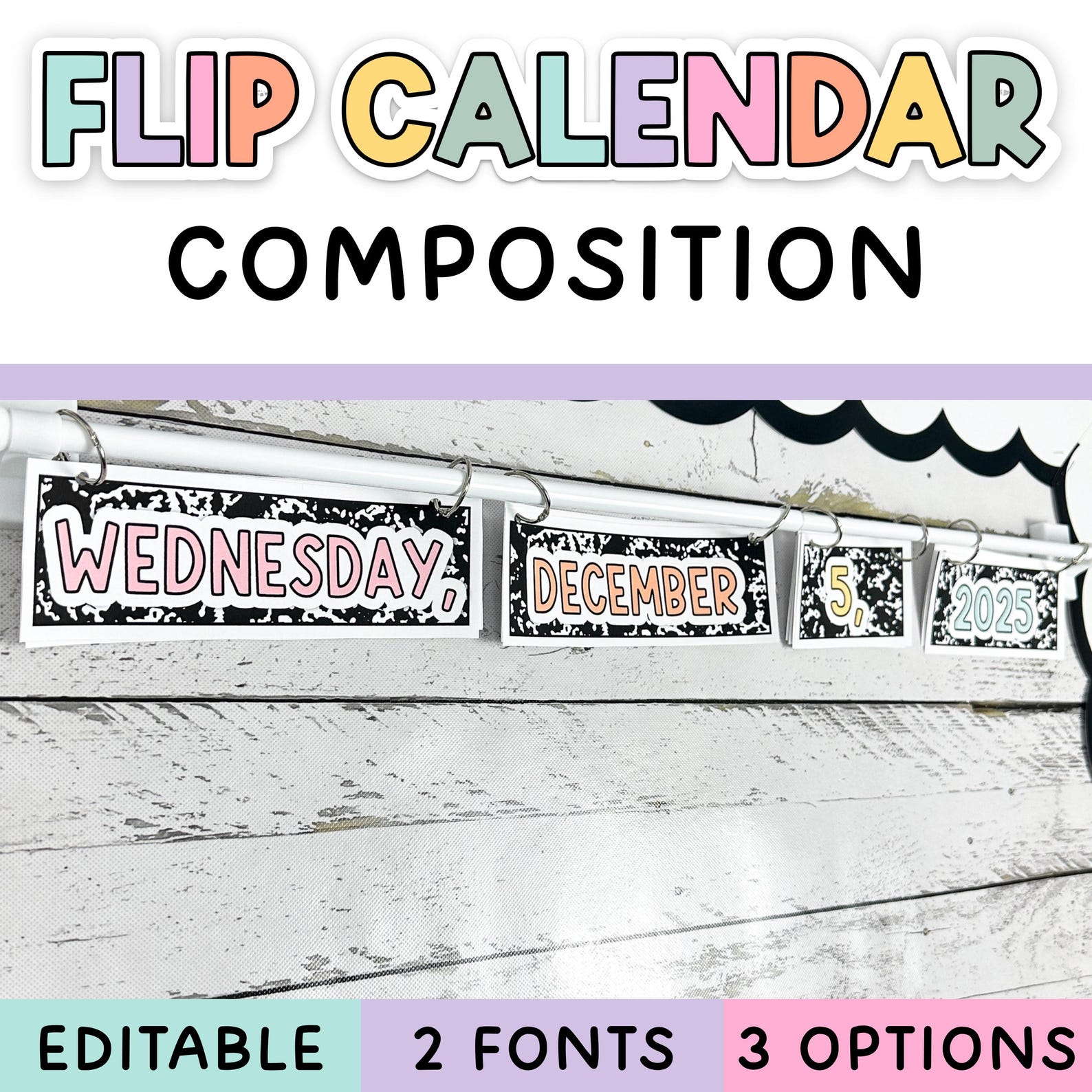 Composition Flip Calendar Editable for Pastel & Composition Notebook ...
