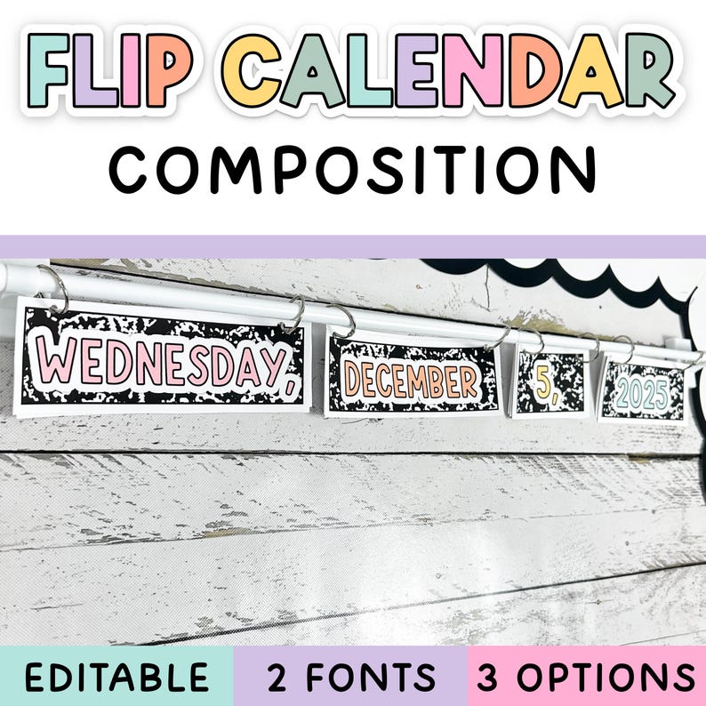 Composition Flip Calendar Editable for Pastel & Composition Notebook ...