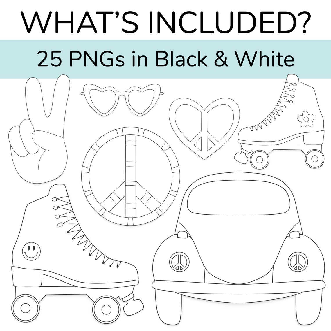 Groovy Clipart & Hippie Clipart With Peace Sign PNG and Roller Skate ...