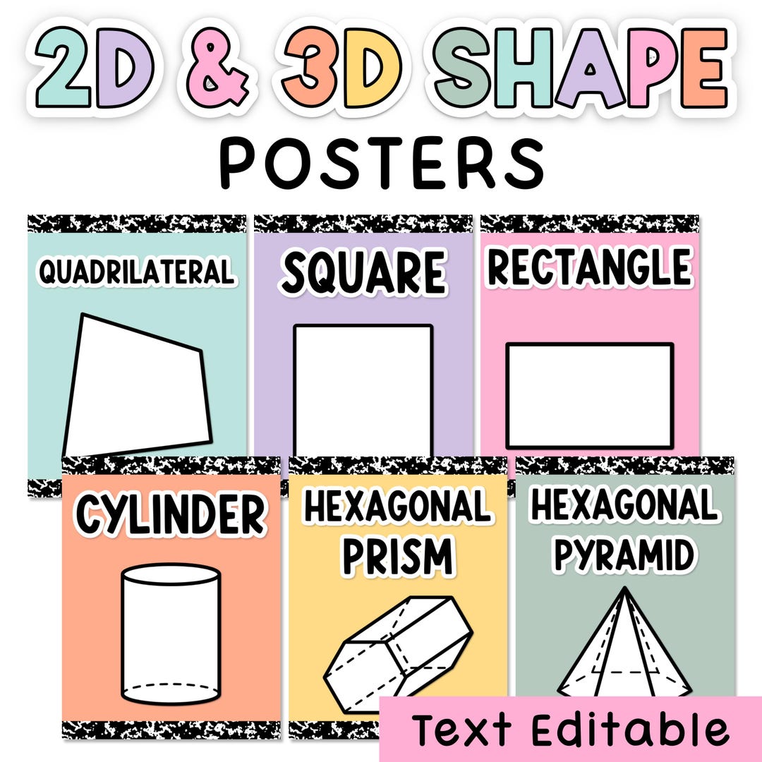 Composition Notebook 2D and 3D Shapes Posters - Editable for Pastel ...