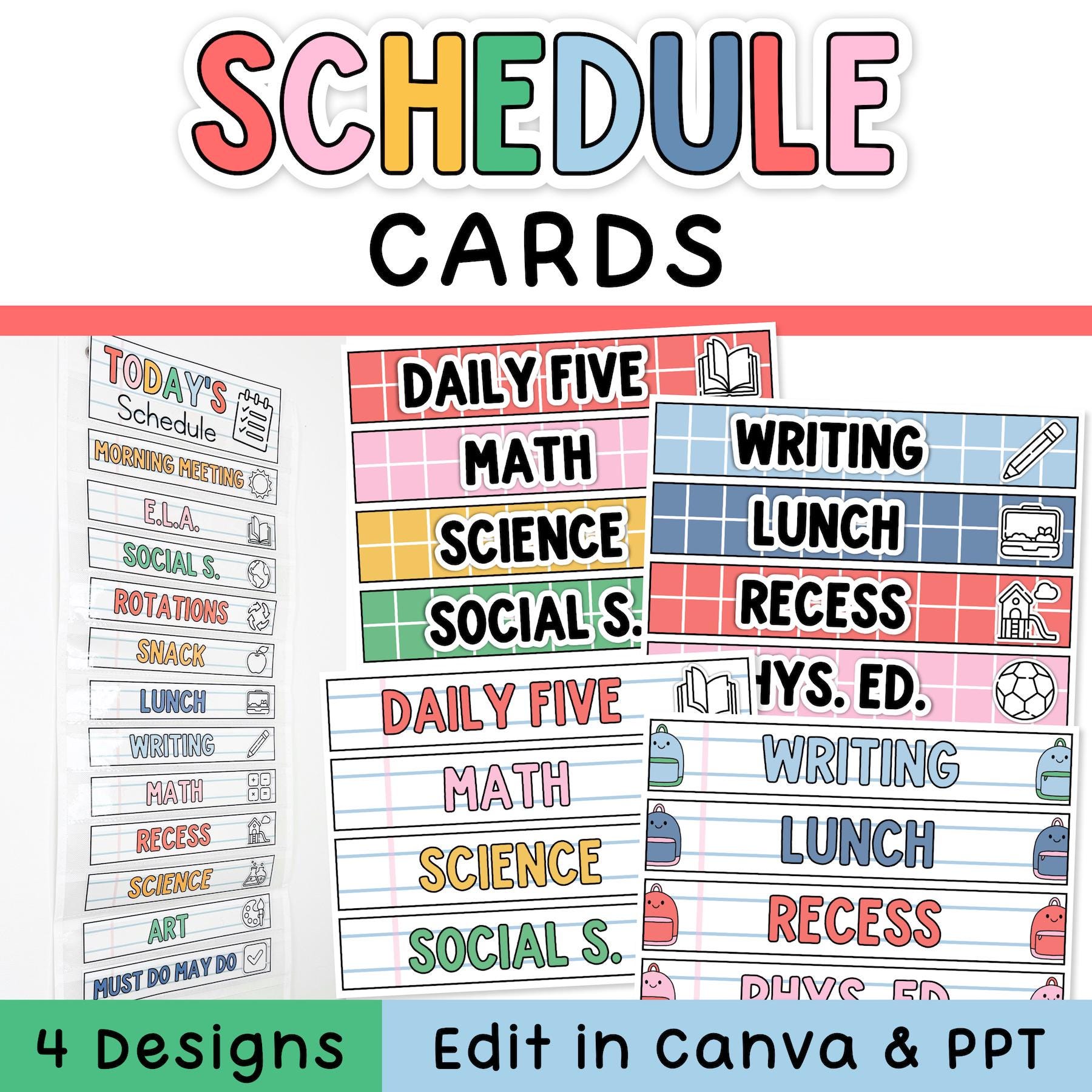 Bright Daily Schedule Cards - Editable Visual Schedule Matches ...